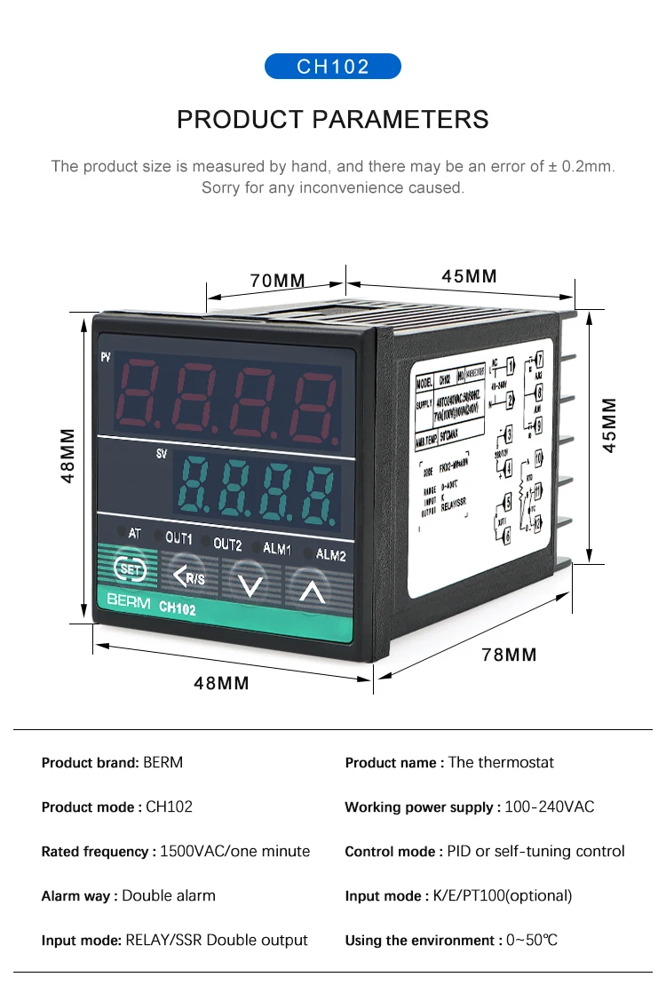 BERM CH102 Intelligent PID Temperature Controller - High Precision