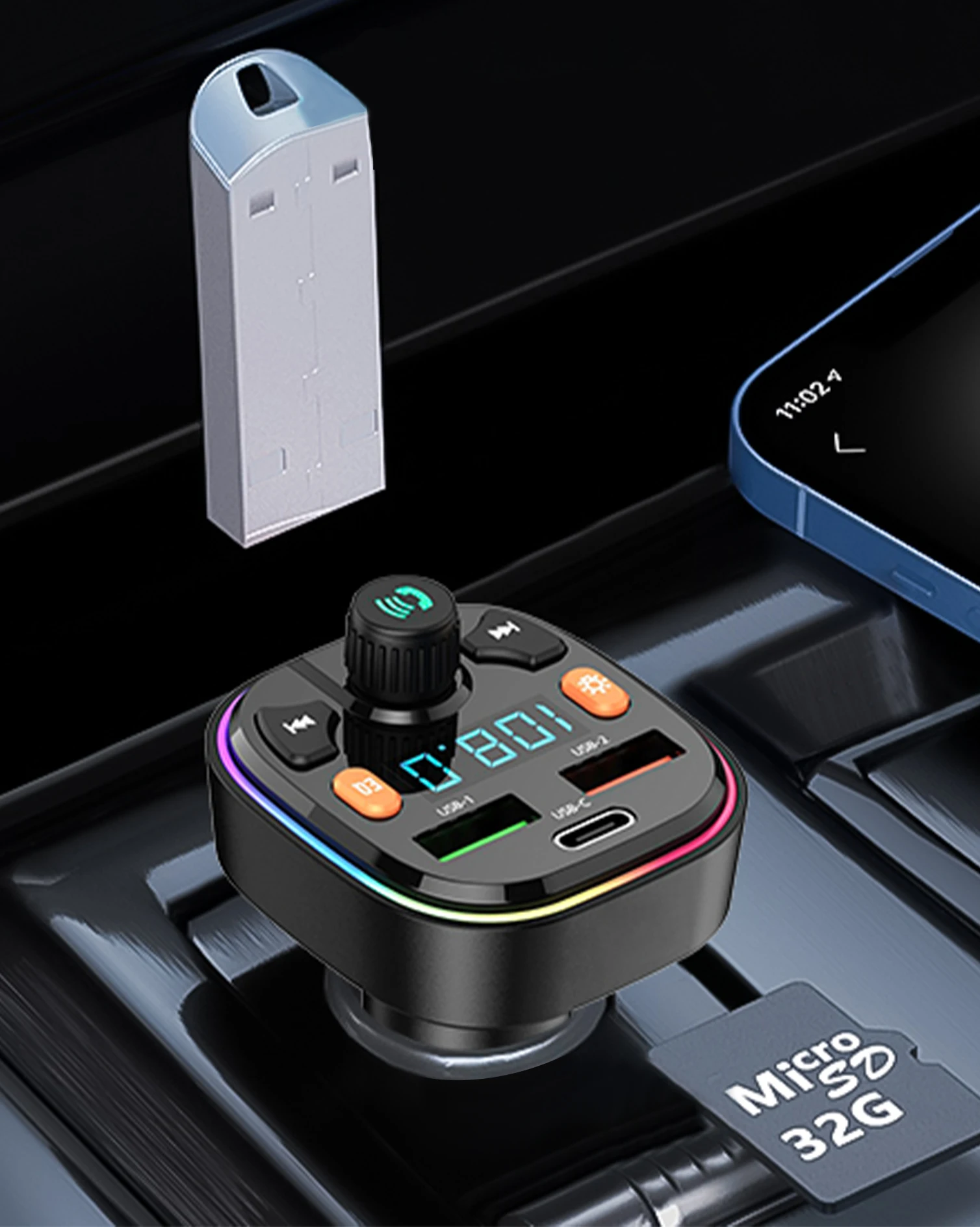 Car Hands-free BT 5.0 FM Transmitter Car Kit MP3 Modulator Player ...