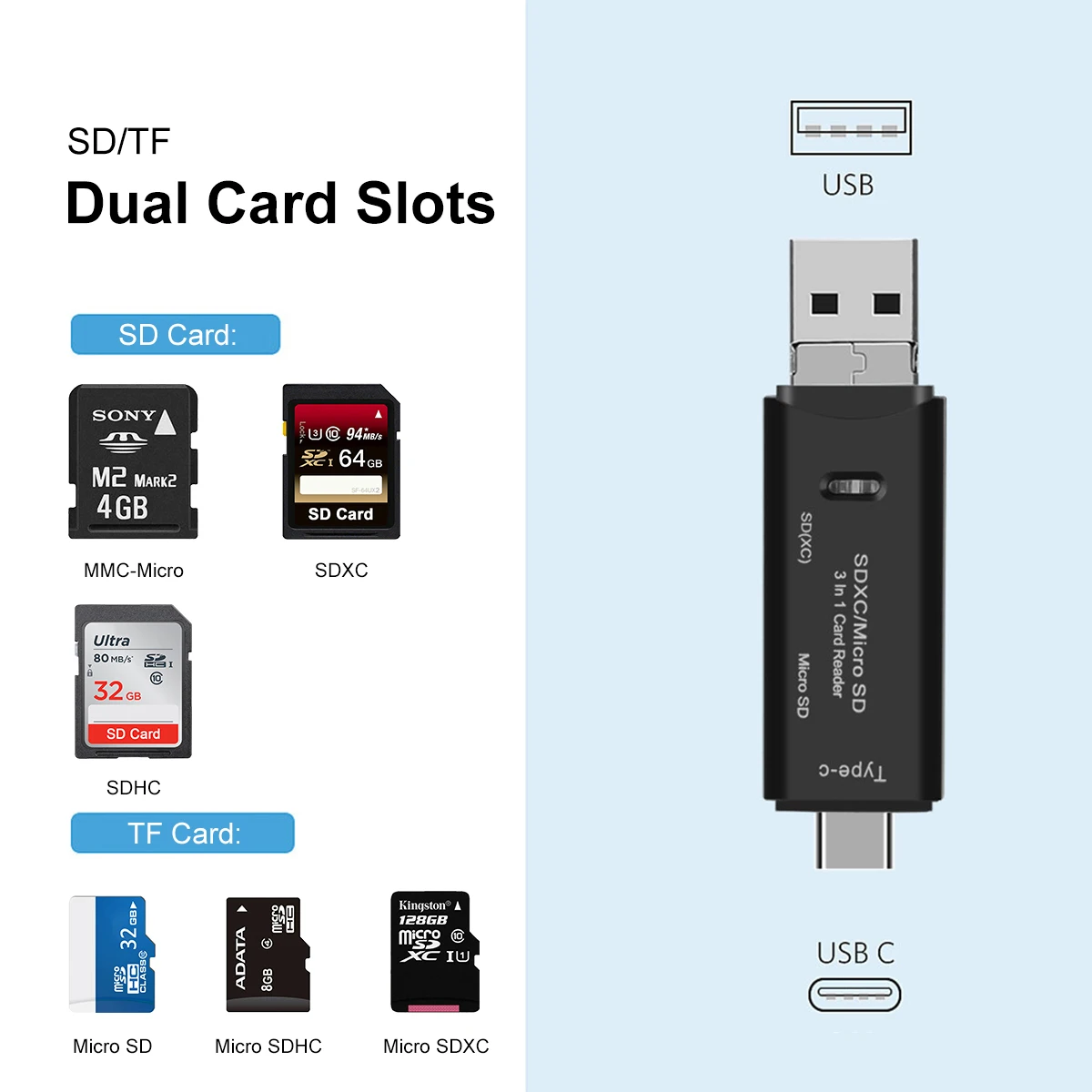 Multifunctional Dual Slot Micro Usb Otg C Memory Card Reader Adapter ...