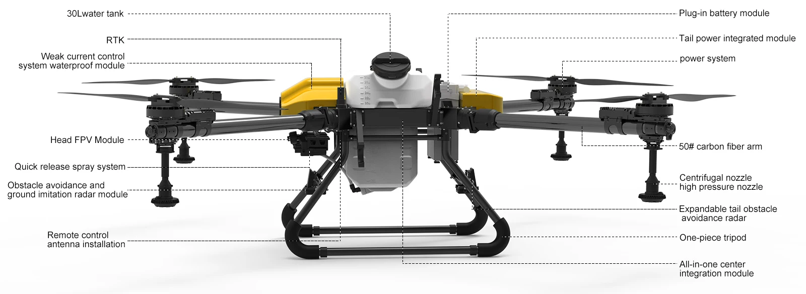 Agricultural Drone 4 Axis 30l 50kg Frame Hobbywing X11 14s 50mm Motor ...