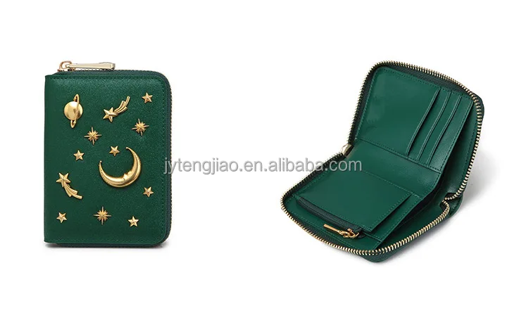 Moon Stars Rivets Leather Girls Mini Wallet Woman Coin Zip Small Women ...