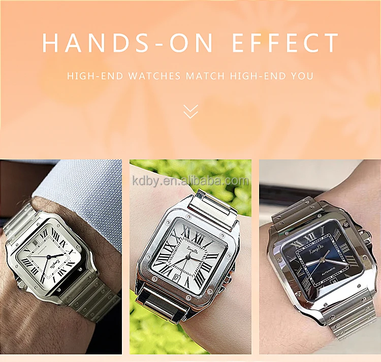 Luxury Automatic Date Square Wrist Watches For Men Full Screw Stainless ...