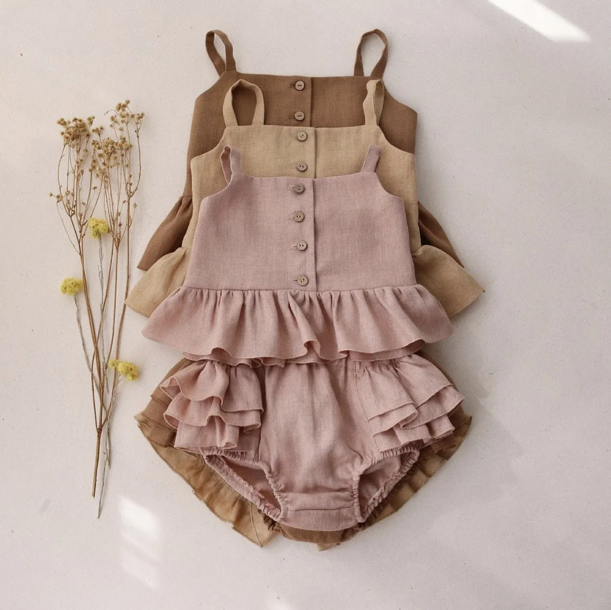 Conjunto de 2 piezas para niña pequeña, ropa abotonada sin mangas ...