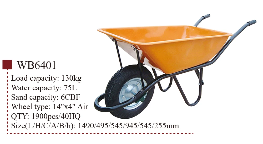 WB6401 Heavy Duty Wheel Barrow Wheelbarrow with Load 130kg 75L 14x4 ...