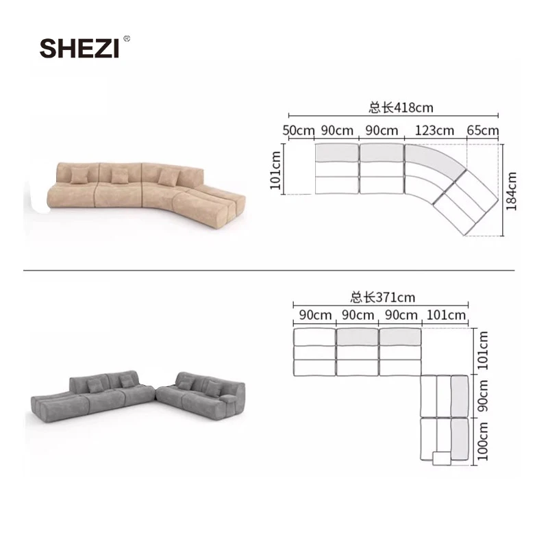 SHEZI Customized Modern Italian High-End Fabric Sectional Sofa Set for ...