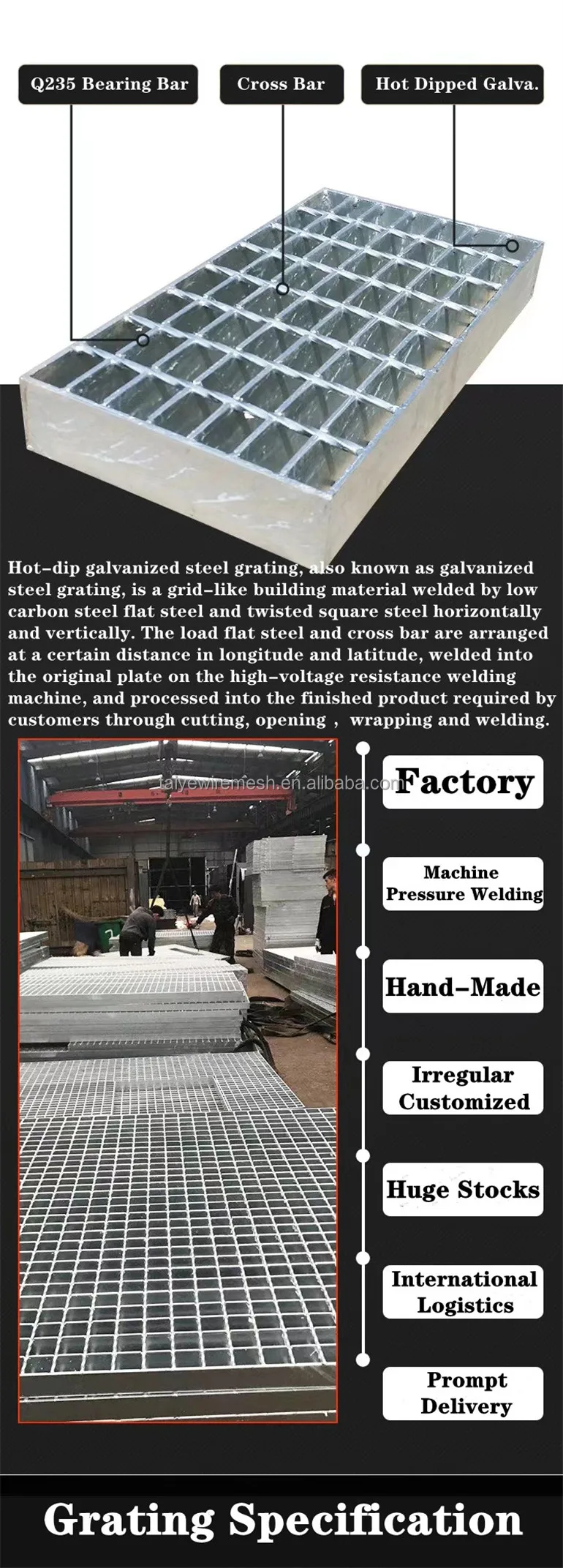 Galvanized Steel Driveway Grating Floor Heavy Duty Metal Bearing Bar ...