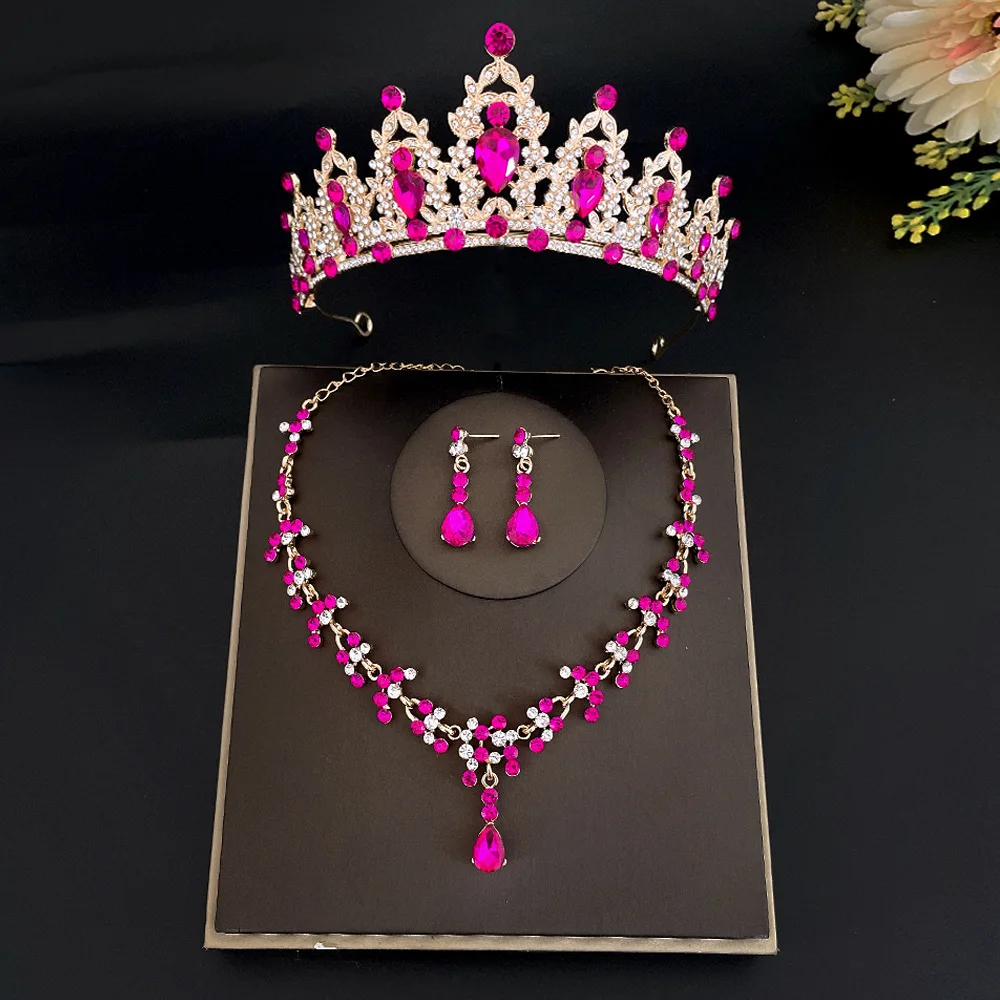 Pink Pink Tiara Set Elegant Gemstone Jewelry Collection