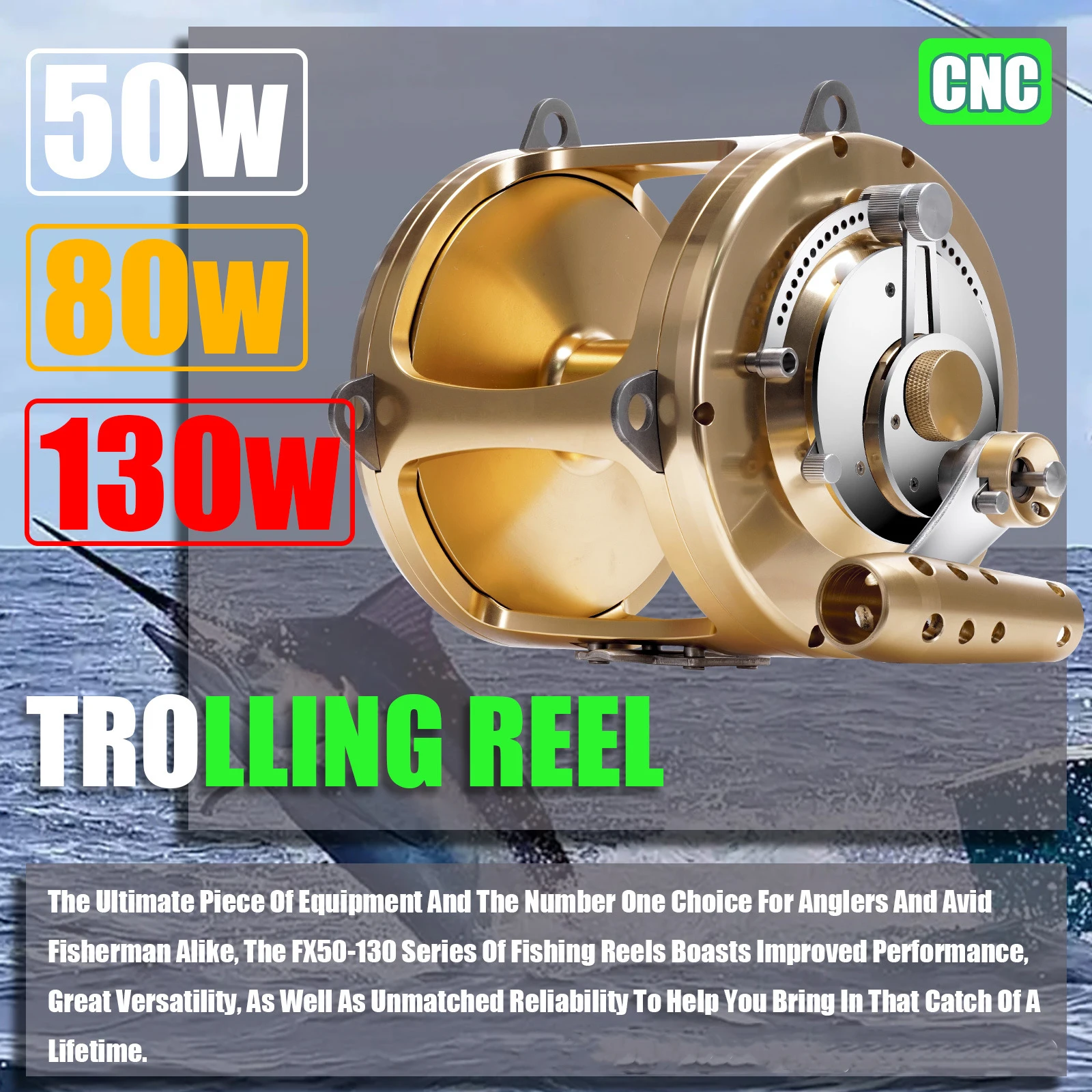 80W-130W Ocean Saltwater 2 Speed Tuna Reels for Big Game Fishing