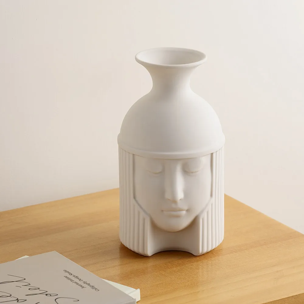 Modern Nordic White Art Deco Sculpture Human Face Vase Ceramic Flower ...