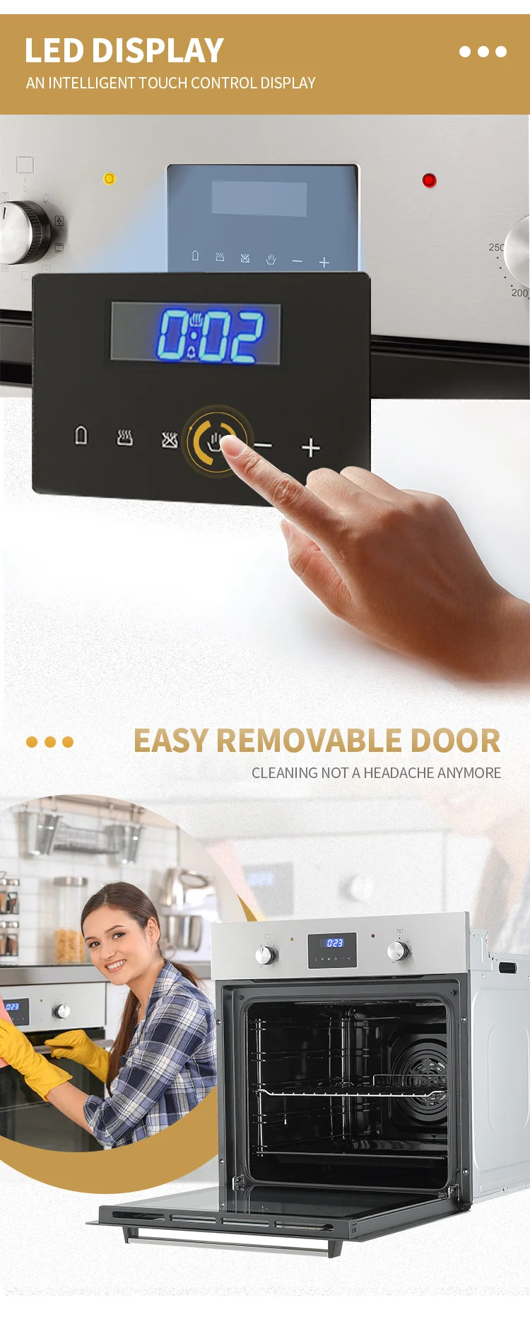 70l Big Capacity Built-in Ovens For Kitchen Timer Function Stainless ...