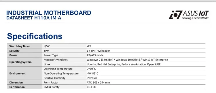 H110A-IM-A ATX Industrial Motherboard H110 Chipset Socket LGA-1151 for the 6th/7th Gen CPU 2DDR4 ...