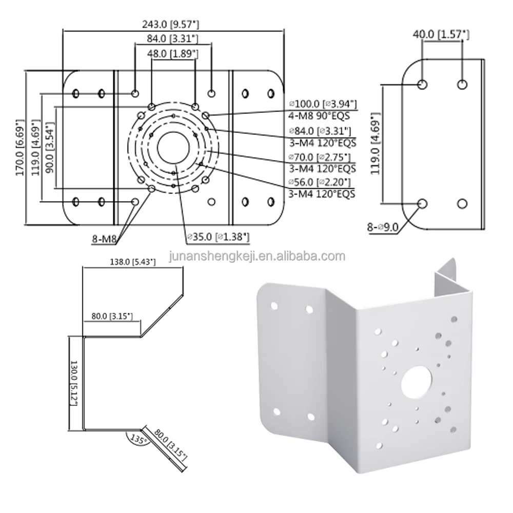 DH-PFA151 Corner Mount Bracket Housing for Bullet and PTZ Cameras Compatible With PFA151 Corner ...
