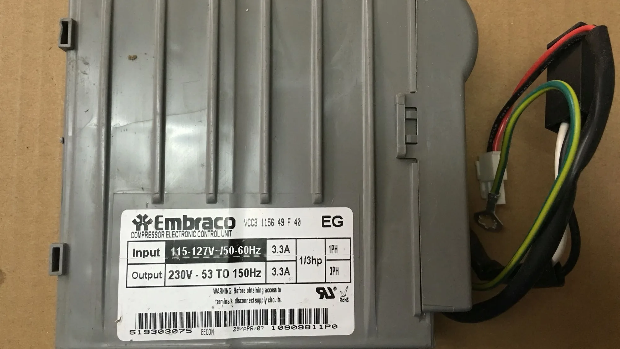 Embraco Vcc3 1156 Refrigerator Inverter Compressor Drive Board Part ...