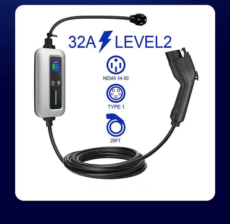 American Standard 16A/32A/40A Type 1 New Energy Car Charging Gun 25ft ...