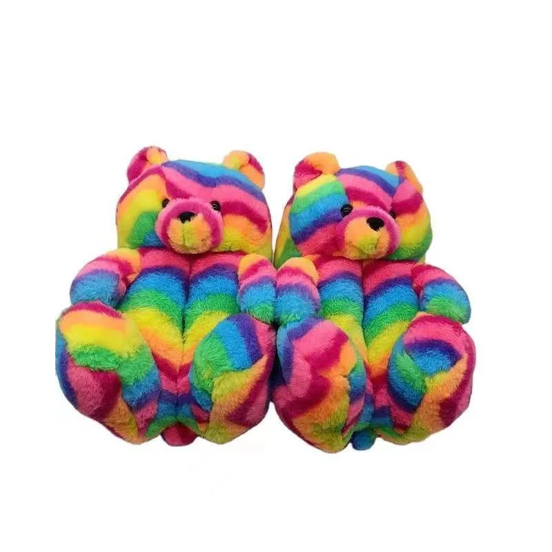 Custom Indoor Outdoor Teddy Bear Plush Slipper Oem Rainbow Teddy Bear ...