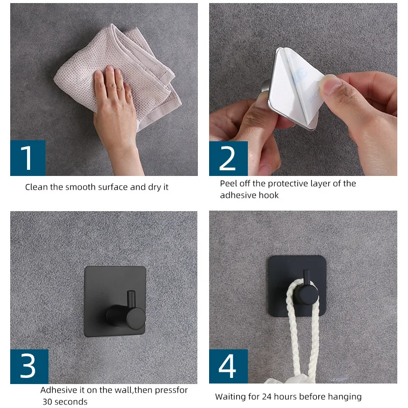 Black square Towel Hook Black 3m Hooks Adhesive Bathroom Must-have Wall ...