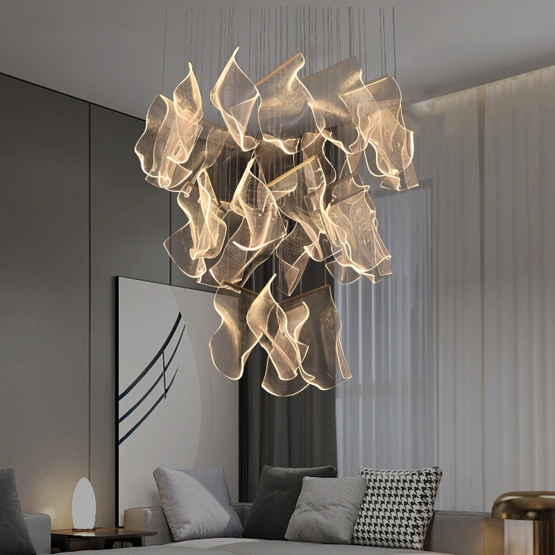 Modern Luxury Hotel Pendant Light - Black Gold Acrylic
