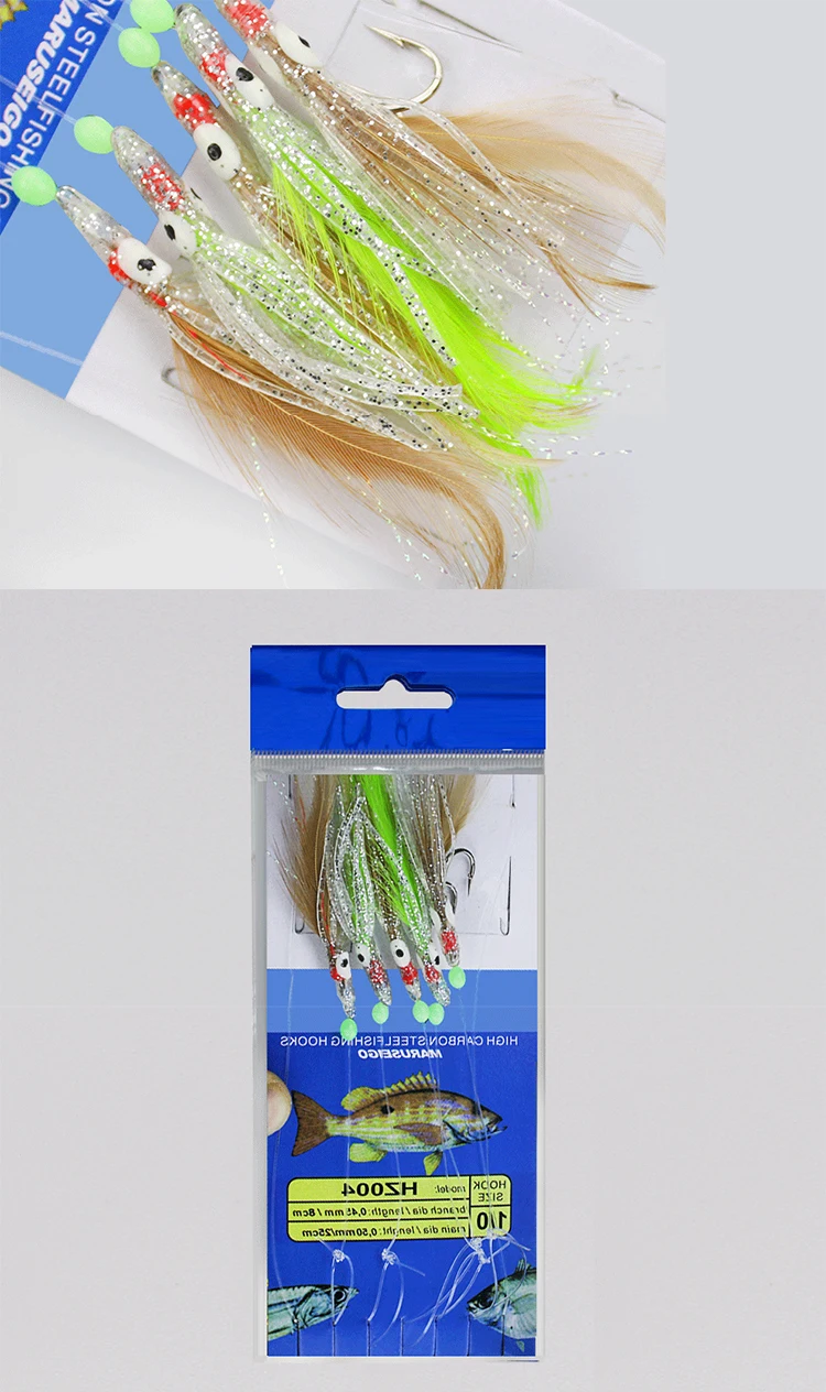 Sabiki Rigs 5pcs/bag 1# Fish Skin Glows Luminous Hook Rigs With Feature ...