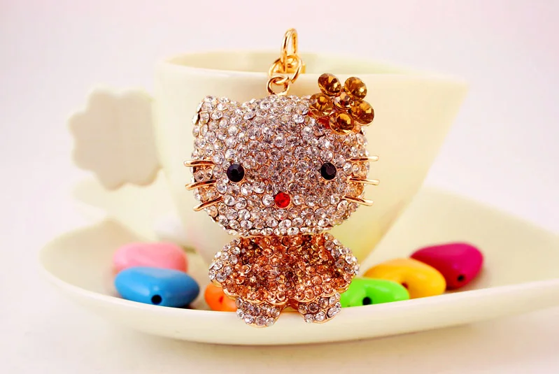 Hello Kitty Crystal Rhinestone Keychain Metal Key Ring Car Bag Pendant ...