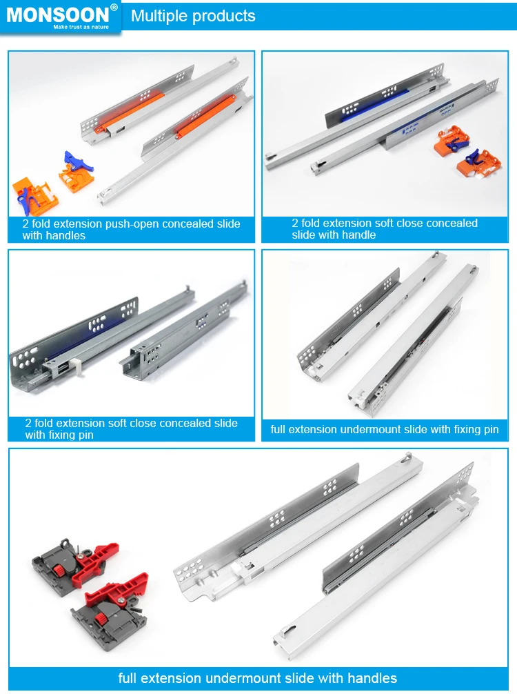 Heavy Duty Concealed Telescopic Slide Undermount Drawer Slide ...
