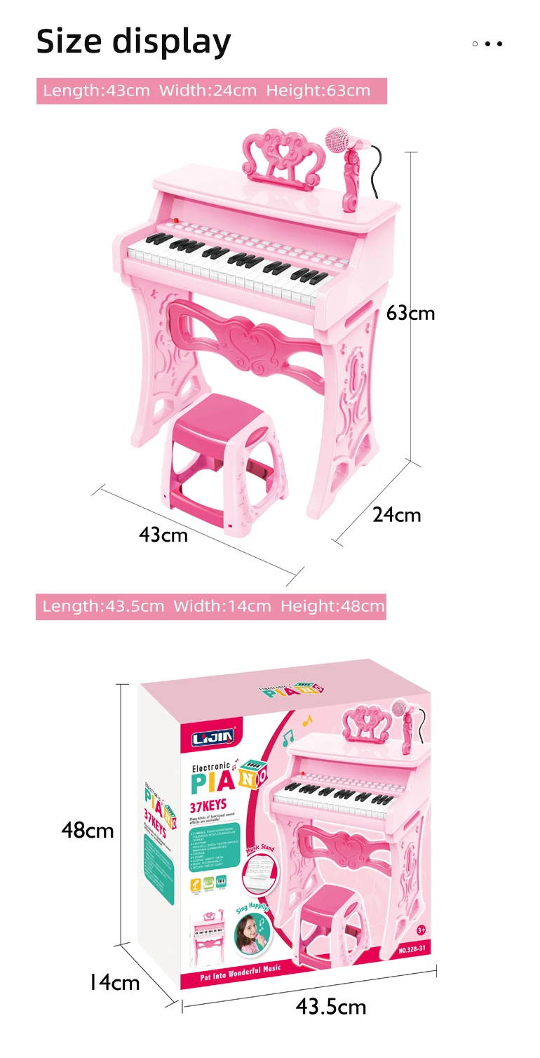 Kids Educational Plastic Musical Instrument Piano 37 Key Toys with ...