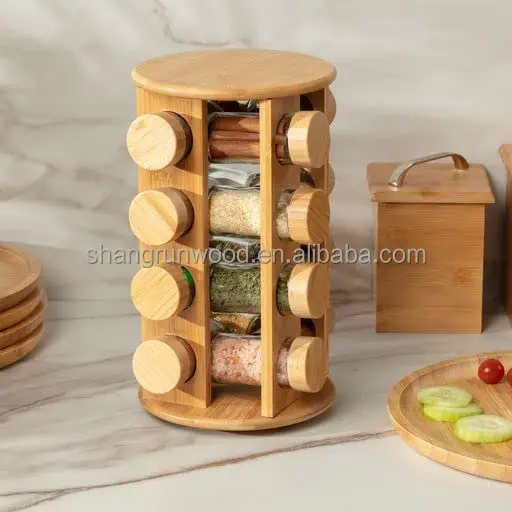 Rotating Round Bamboo Countertop Spice Rack Revolving Spice Rack Spice ...