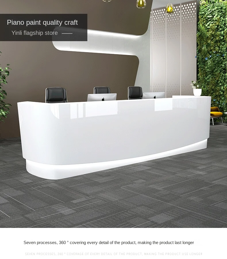 QTZ02 Hotel Reception Counter Office Desk New Round Modern Custom LED ...