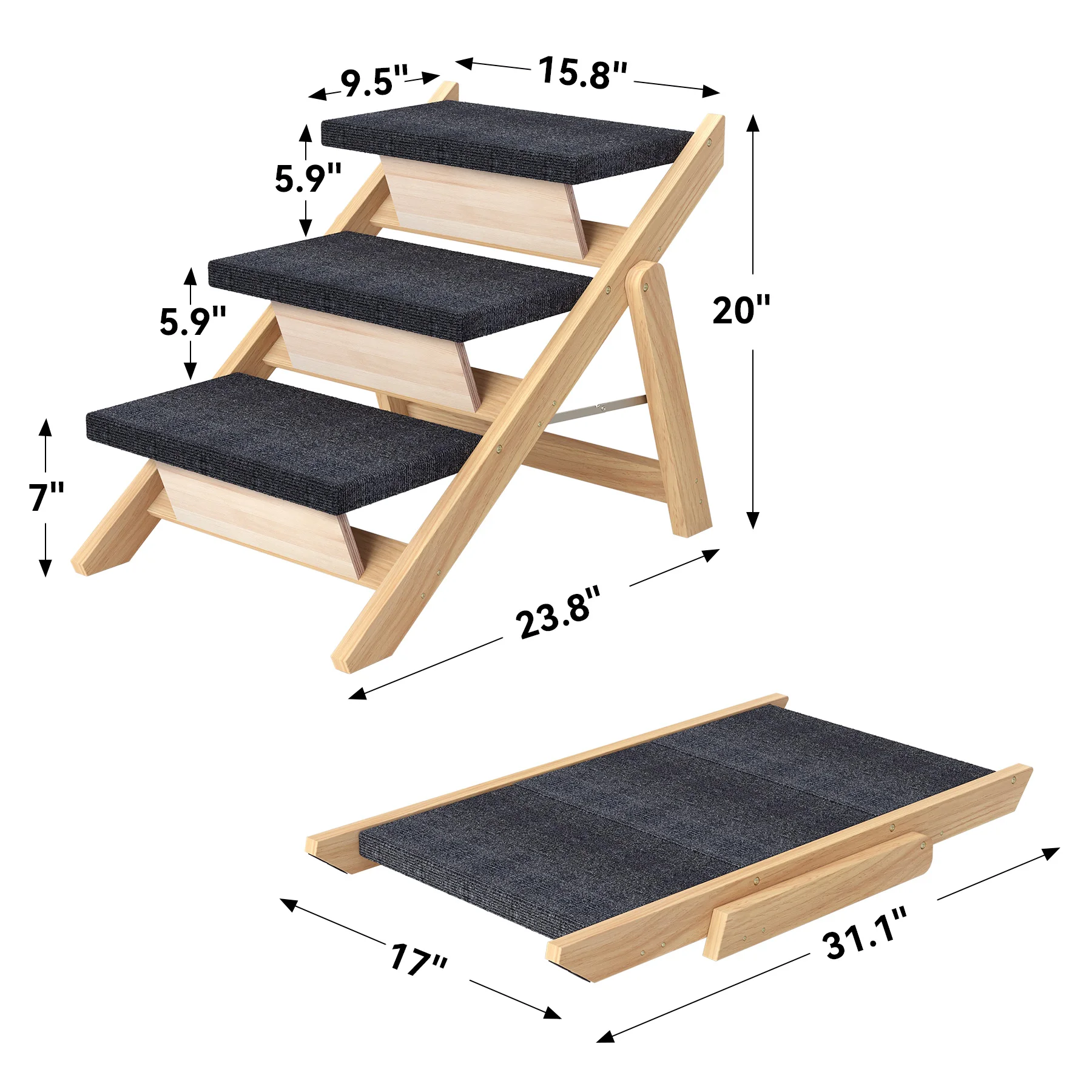 Zmaker Foldable Pet Ramp - Portable Dog Stairs up to 110 Pounds