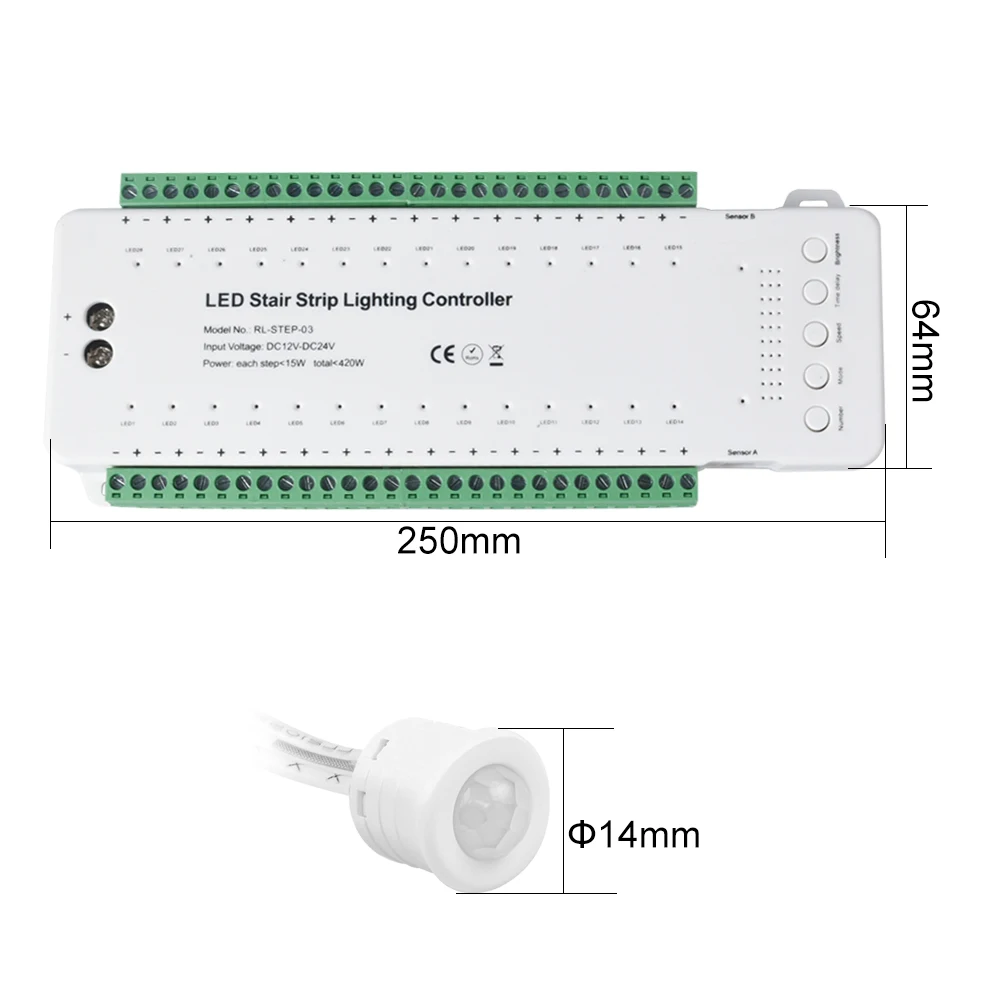 28 Steps Stair Lighting Controller With Pir Motion Sensor 28 Channels ...