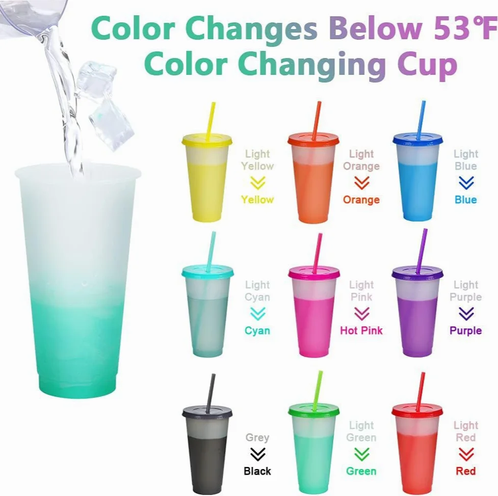 710ml 24oz Color Changing Reusable Plastic Cold Drink Cup Party Cup ...