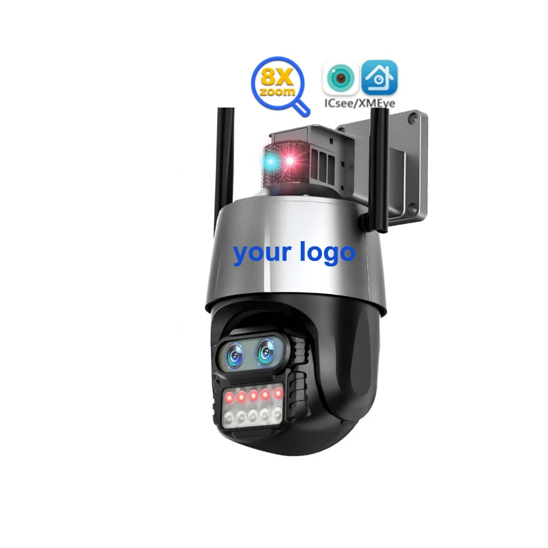 New Design 4K PTZ WiFi CCTV 4MP Dual Lens Camera 8X ZOOM Flash Lights ...