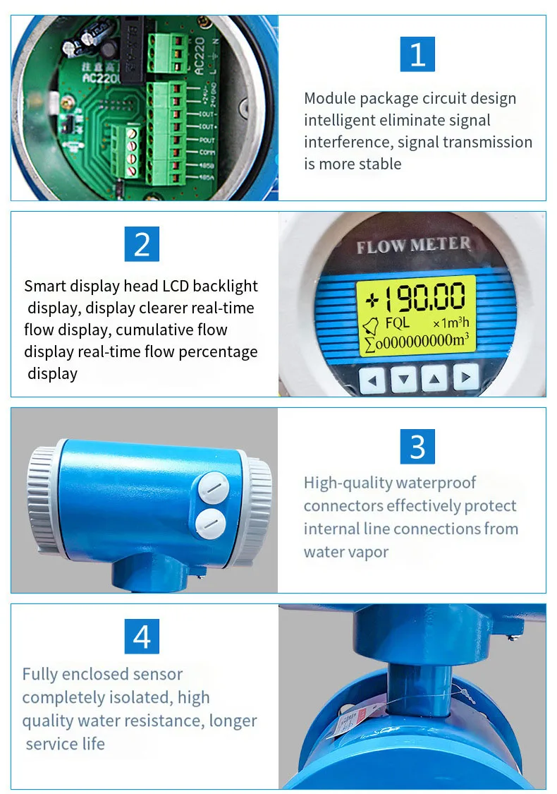 Electromagnetic Flow Meters Sensor Converter Mud Sewage Sulfuric Acid Anti-corrosion Flow Meter ...