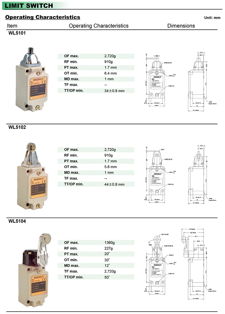 Wobble Stick Type Limit Switch Wl-5107 Ip65 With 10a 250v Maximum ...