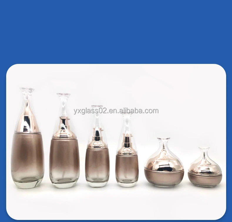 Cosmetic Irregular Shape Glass Bottle Set with Gold Pump Spray Cap and ...