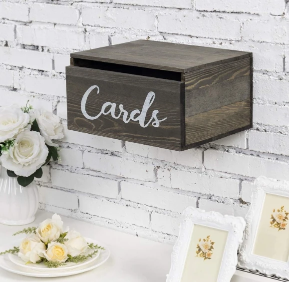 Factory Wall Mounted Rustic Gray Solid Wood Wedding Gift Card Holder ...