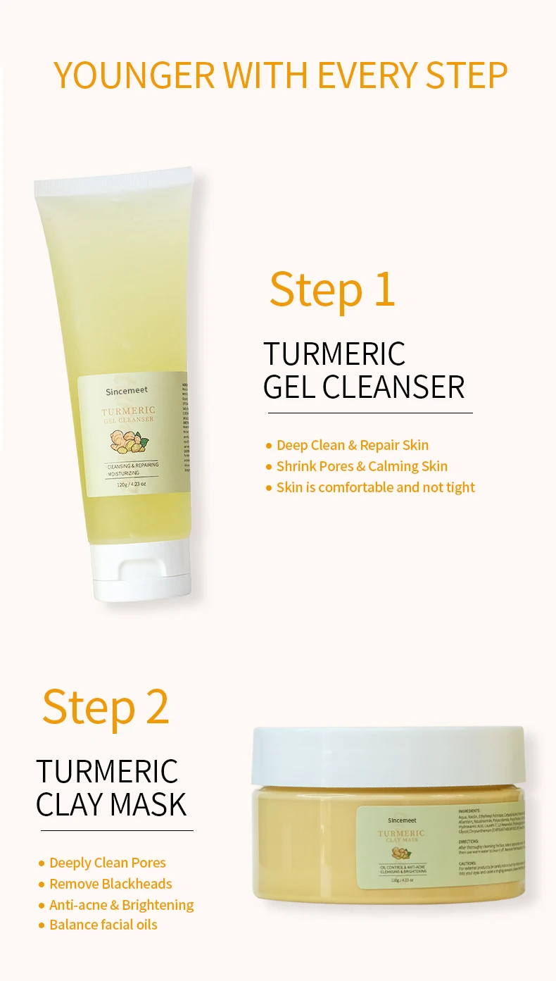 Private Label Organic Facial Tumeric Skin Care Set Turmeric Whitening