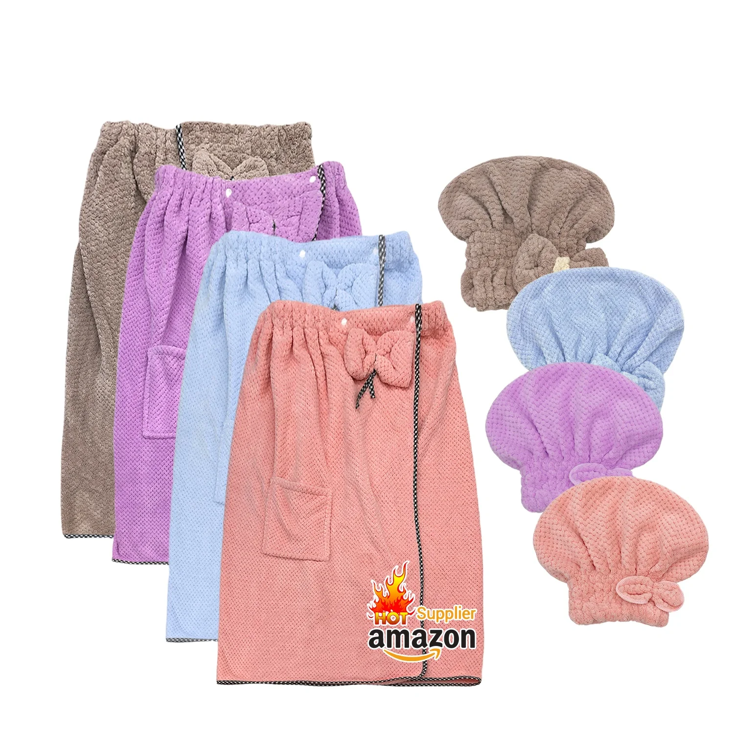 Colorful Microfiber Bath Dress And Dry Hair Cap Towel Sets Beach Wrap And Turban For Bathroom ...