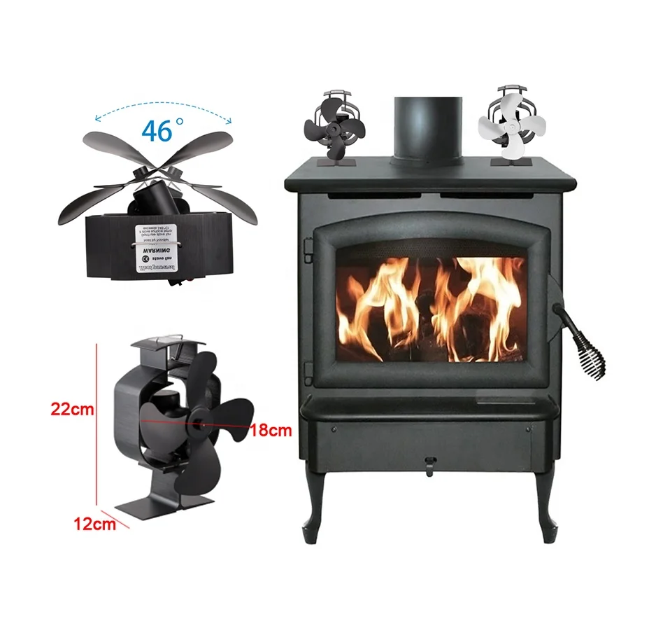 4-Blade Oscillating Heat Powered Stove Fan for Kerosene Burner Heater