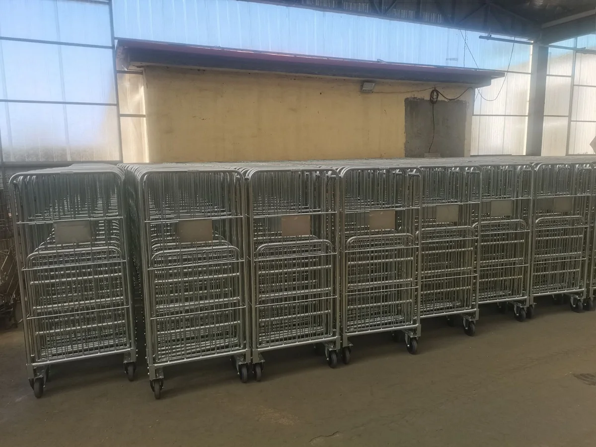 Three Sided Metal Roll Cage Industrial Usage Cage Trolley Folding Roll ...