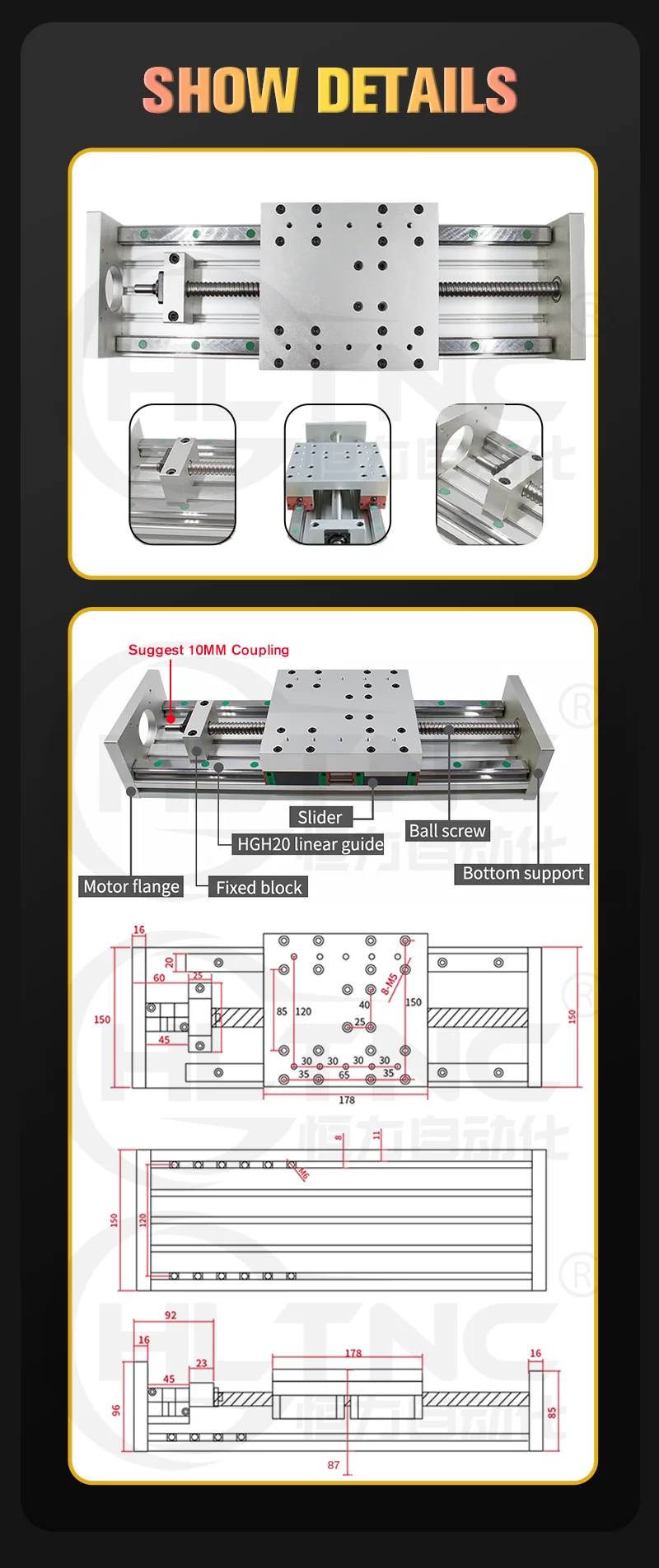HGR20 XYZ Axis CNC Kits Linear Motion Guideway & Linear Bearing Slide Rails, OEM