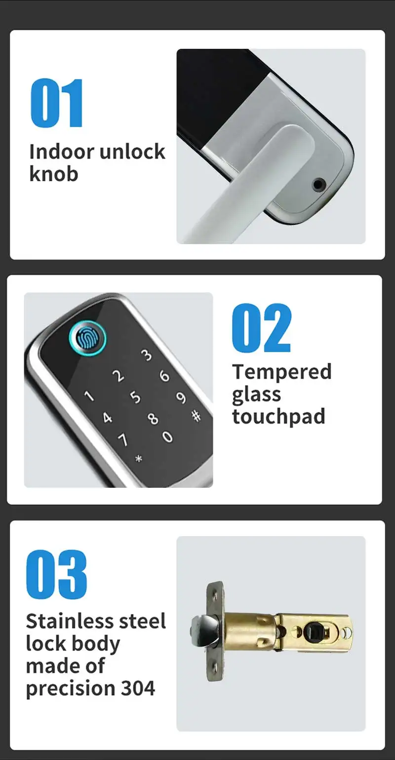 BBDHOME Smart Fingerprint Keyless Entry Reversible Handle Ttlock