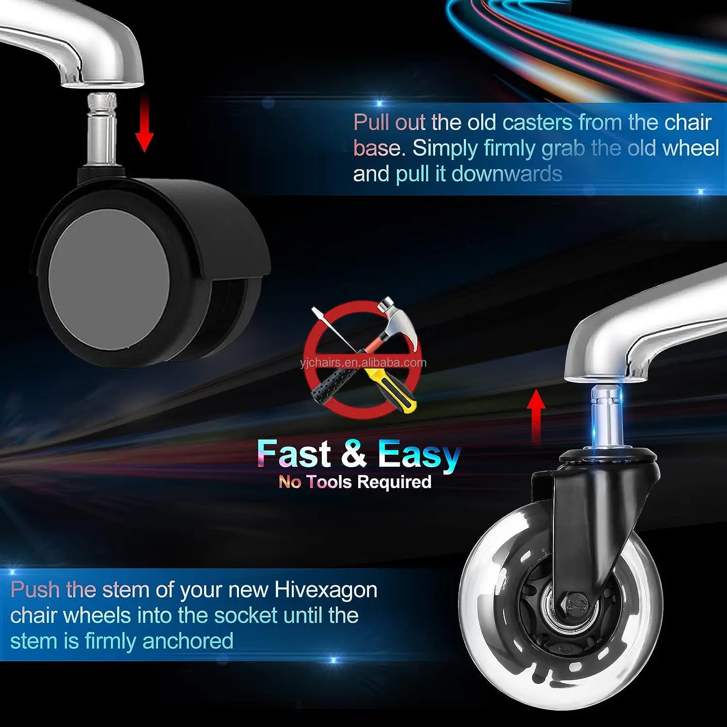 Office Chair Caster With Rgb Color Changing Lights 3 Inch Twin Ball ...