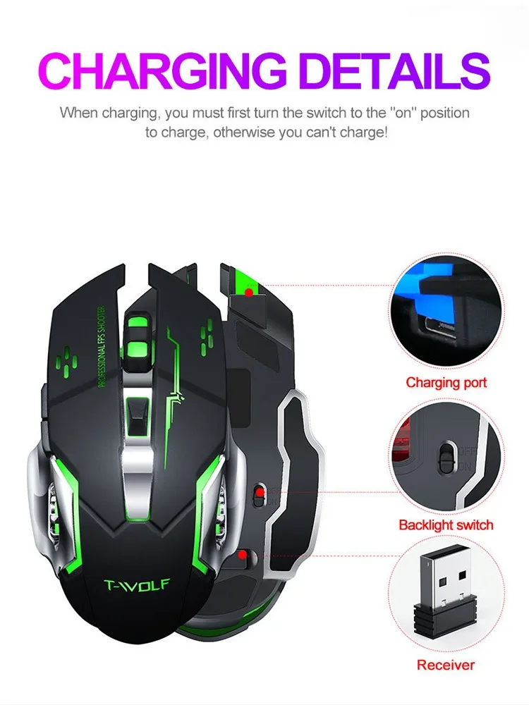 Amazon custom Q14 wireless mouse silent glowing gaming high resolution mouse dual mode business ...