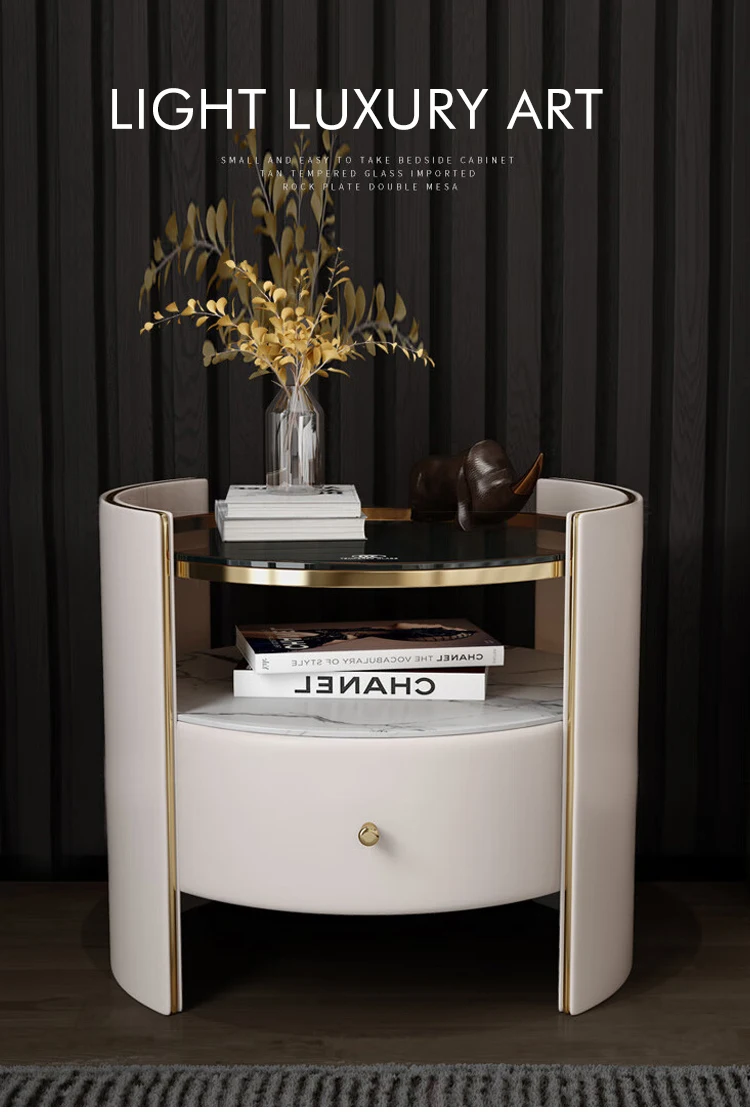 Minimalism Rock Panel Round Bedside Table Simple Modern Bedroom Brown ...