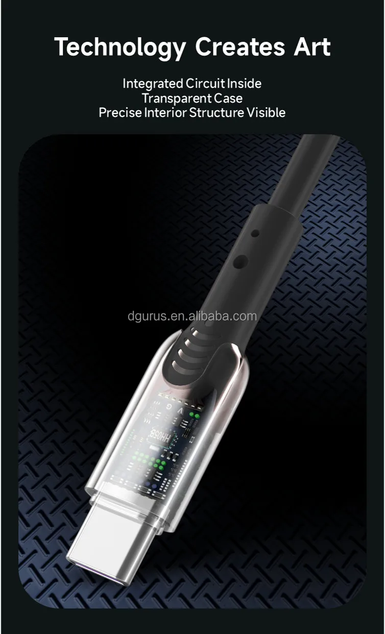 Hotriple A9t High End Transparent Blue Led Light Type C Data Cables 3a 1m Pvc Phone Fast ...