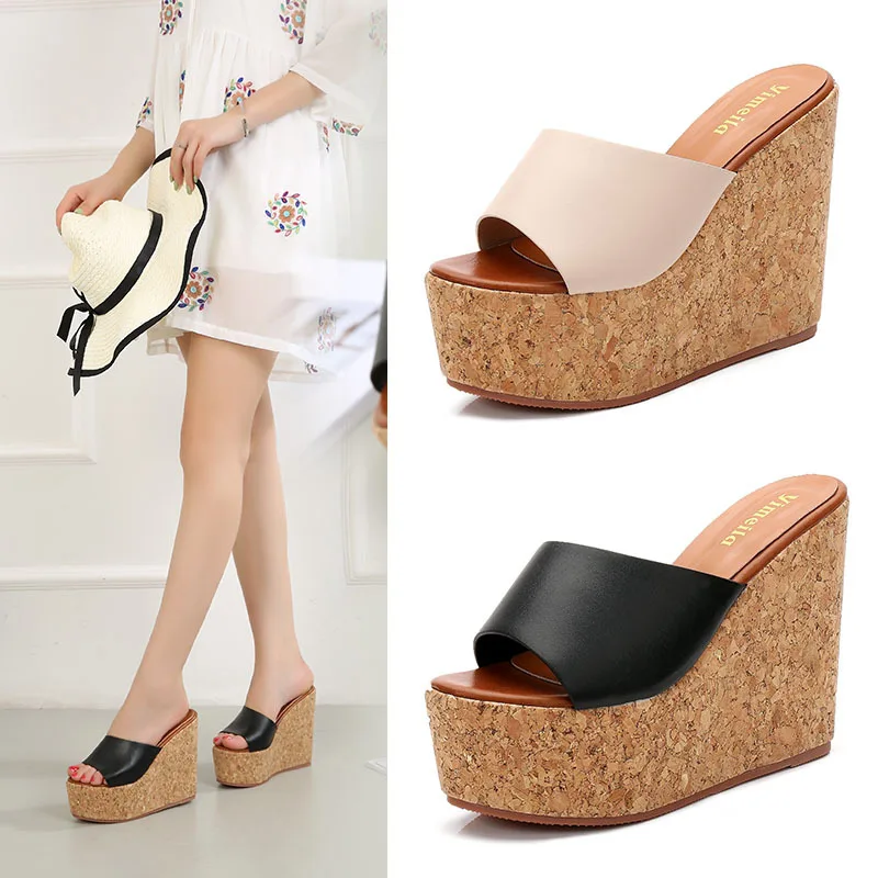 Super High Heel Wedge Slippers For Women 2024 Summer New Fashion Thick ...