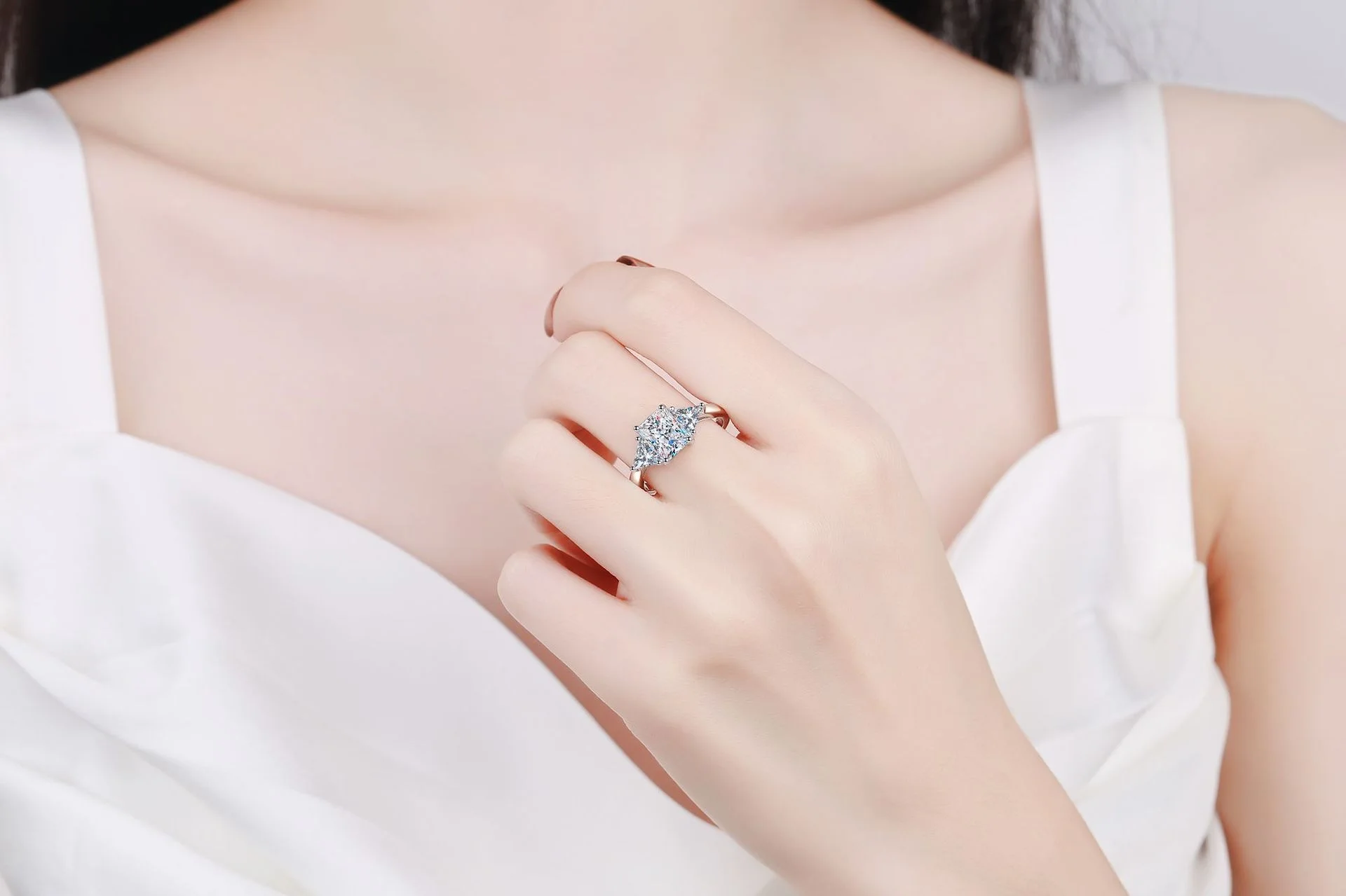 Gems Lady Classic Radiant Cut Moissanite Ring Eternity Sterling Silver 925 3 Ct Diamond ...