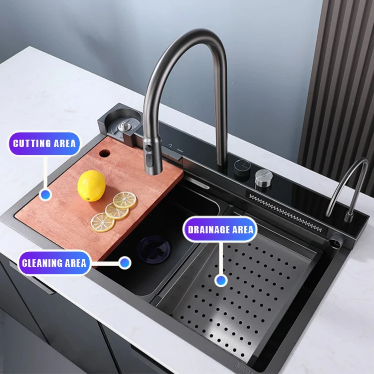 2023 New Arrival Grey Single Bowl Multifunctional Waterfall Faucet ...