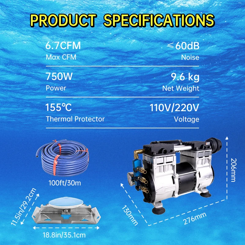 HCEM Mini Portable air Compressor 750W 220V Low Noise for Fish Farm air ...