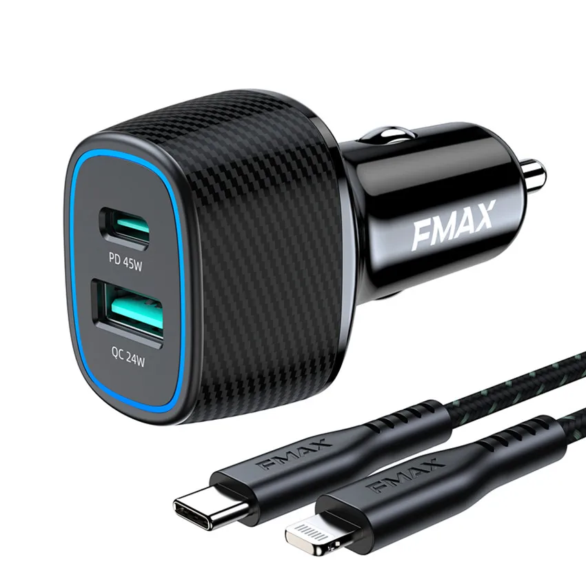 Fmax Customized Logo Pd45w+qc24w Mfi Car Charger Set With Led To Type C ...